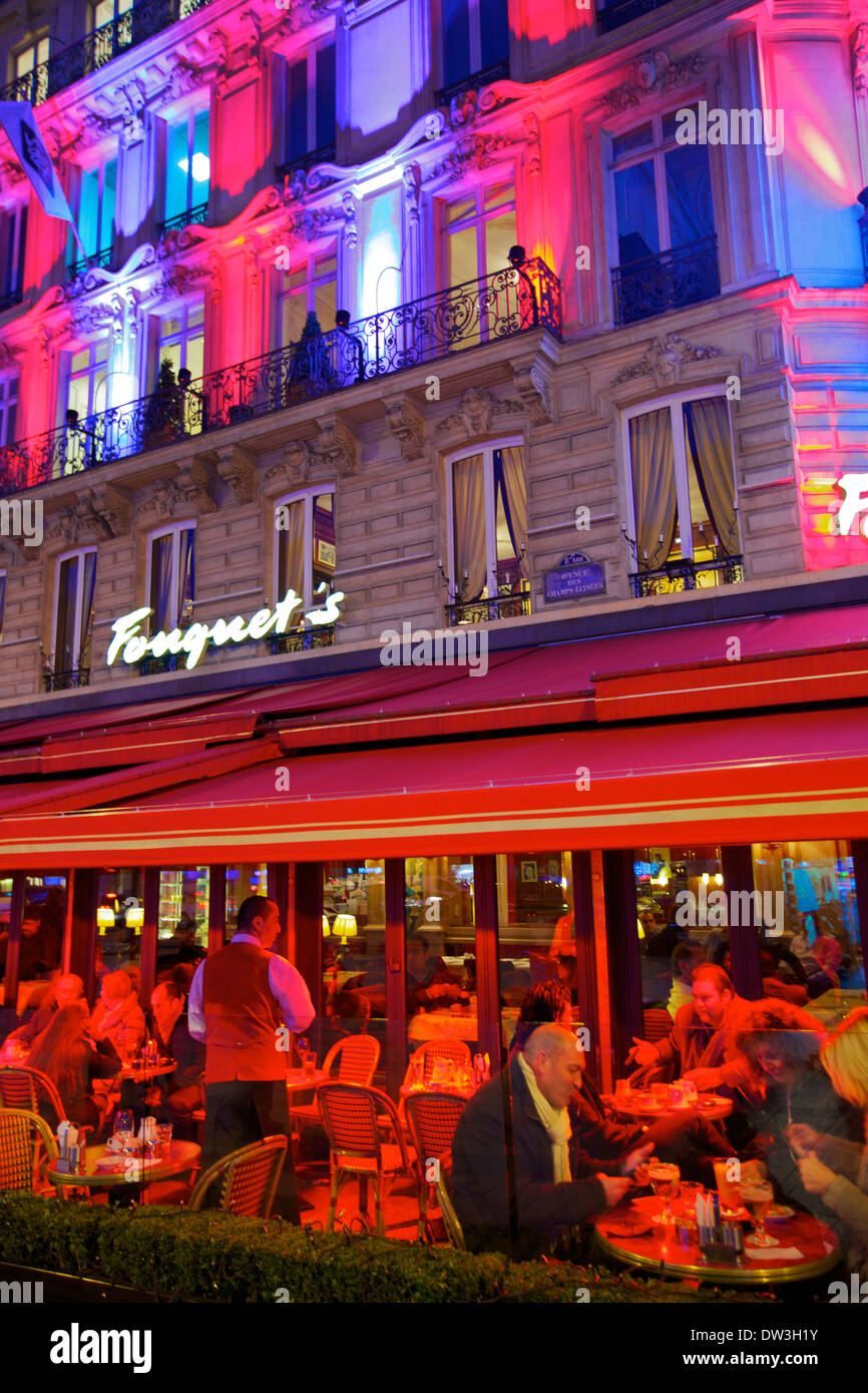 Fouquet's Restaurant At Dusk, Avenue des Champs-Elysees, Paris, France ...