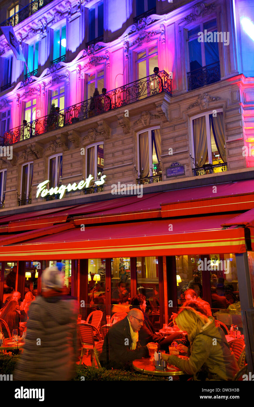 Fouquet's Restaurant At Dusk, Avenue des Champs-Elysees, Paris, France ...
