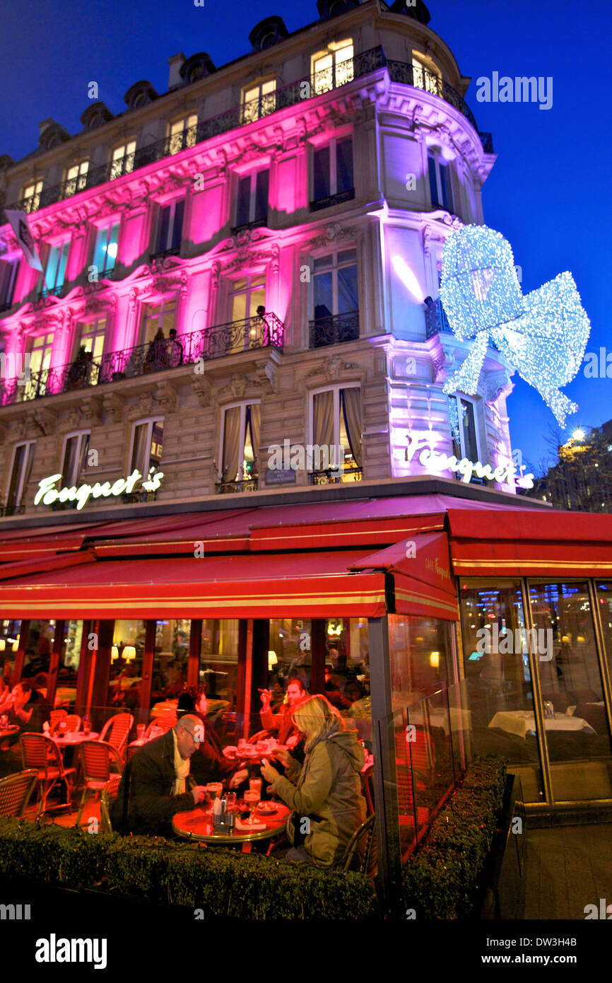 Fouquet's Restaurant At Dusk, Avenue des Champs-Elysees, Paris, France ...