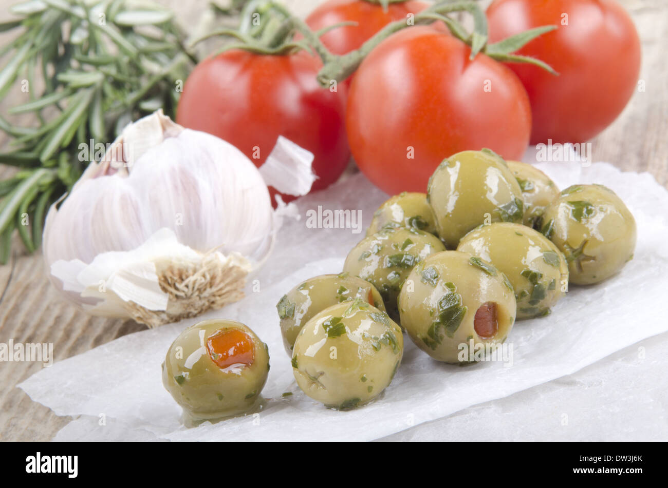 spicy and stuffed olive on paper Stock Photo - Alamy