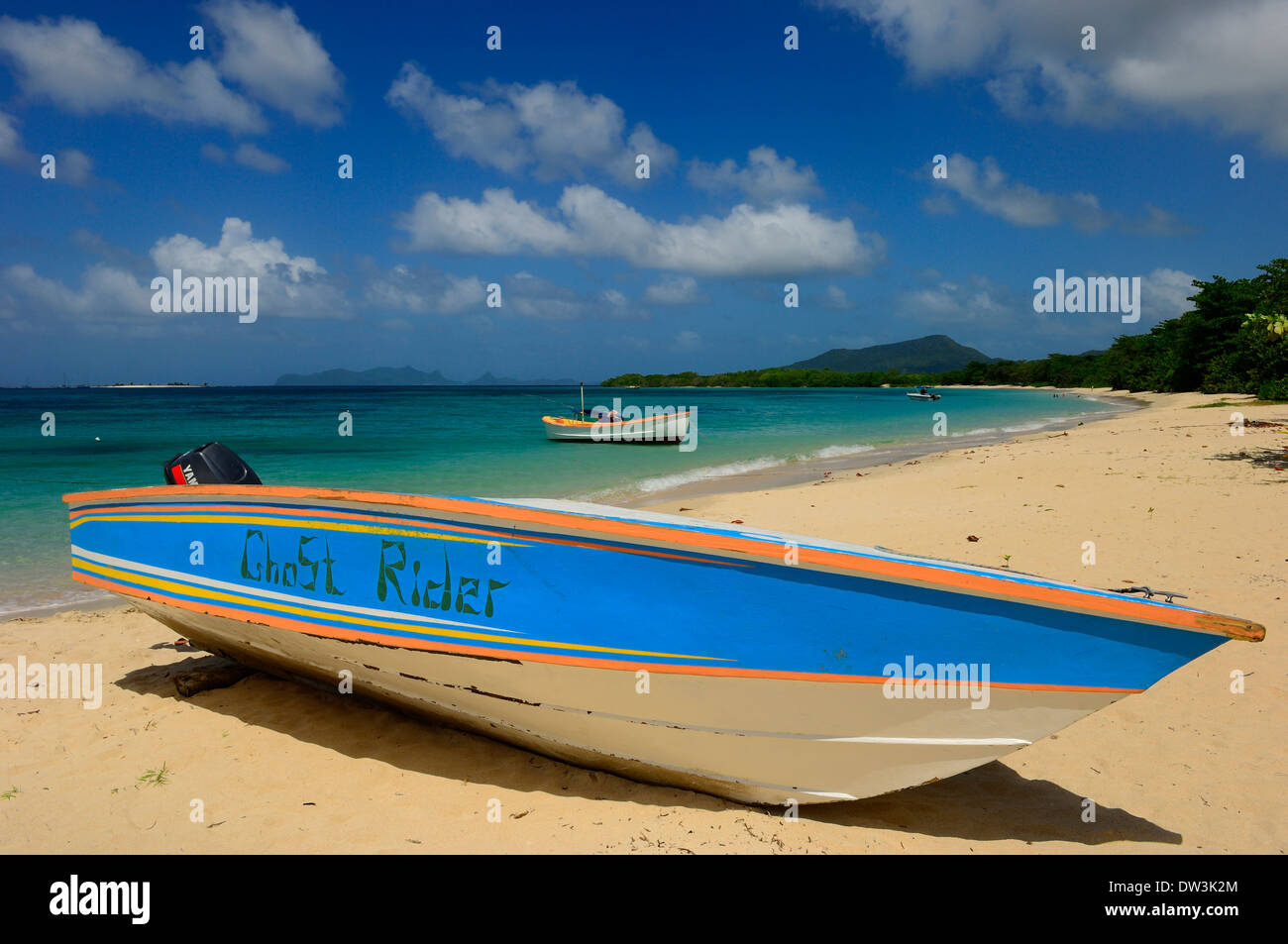 Boats on Paradise Beach, Carriacou Island, Grenada, Caribbean Stock ...