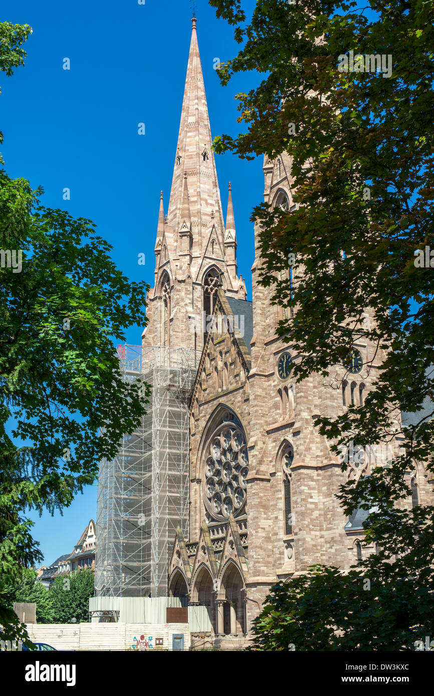 St Paul protestant temple with scaffolding Strasbourg Alsace France ...