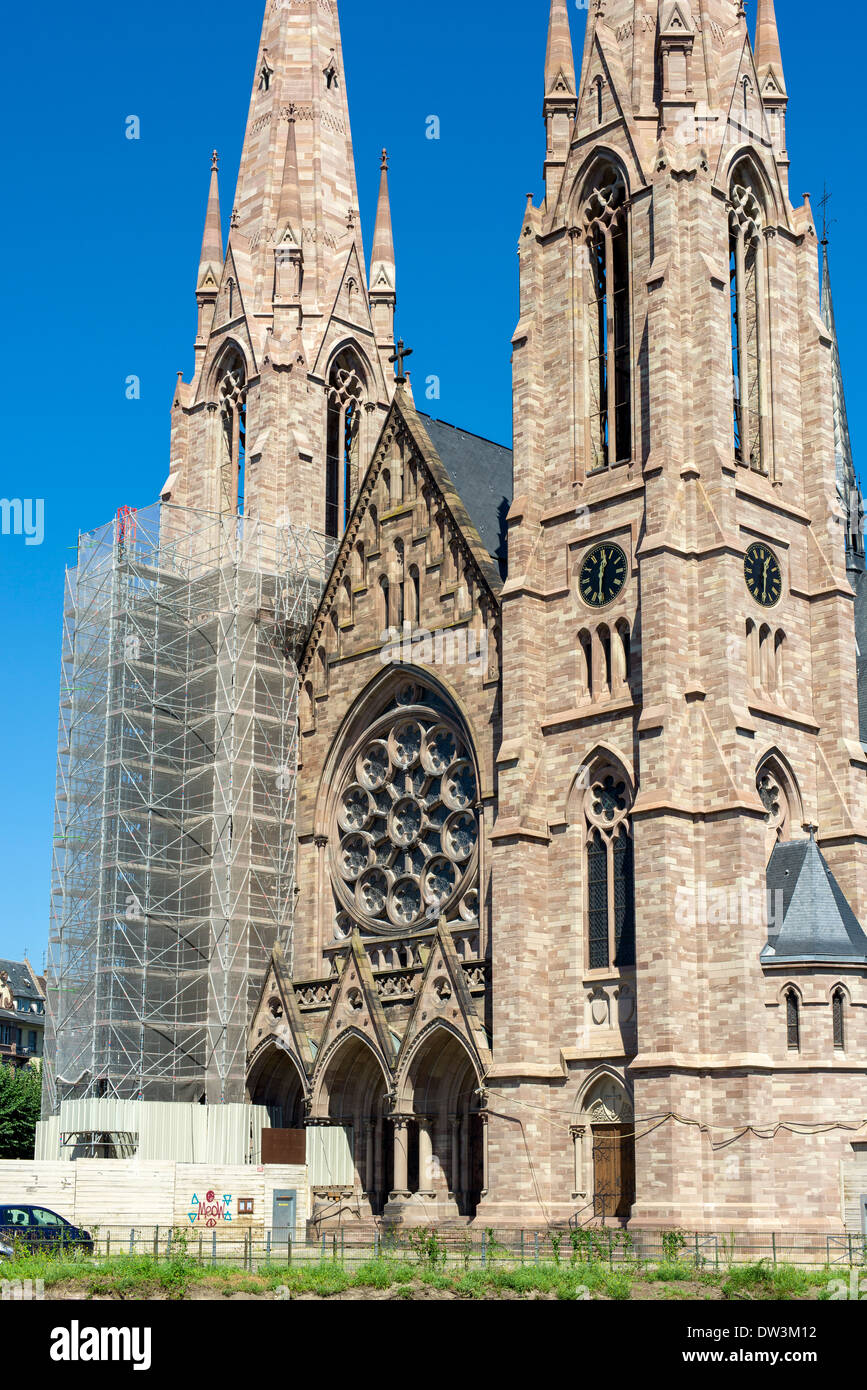 St Paul protestant temple with scaffolding Strasbourg Alsace France ...