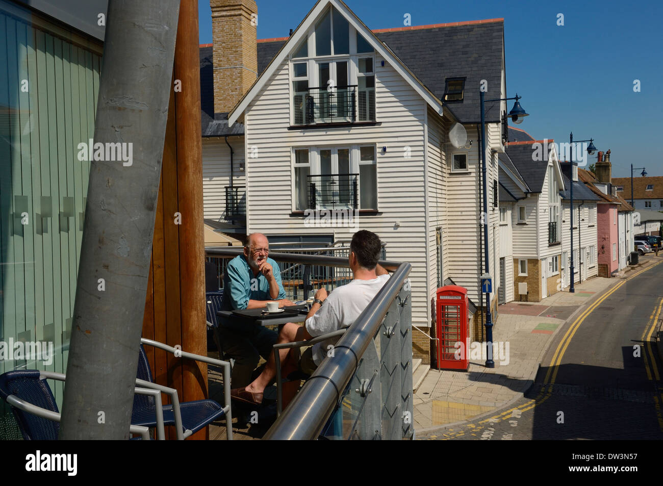 Balcony cafe at the Horsebridge Arts Centre, Whitstable, Kent, England ...