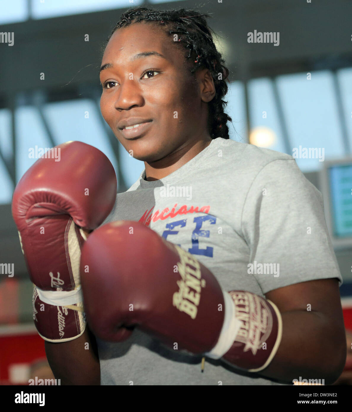Middleweight boxer Jessica Balogun stands during the official training ...