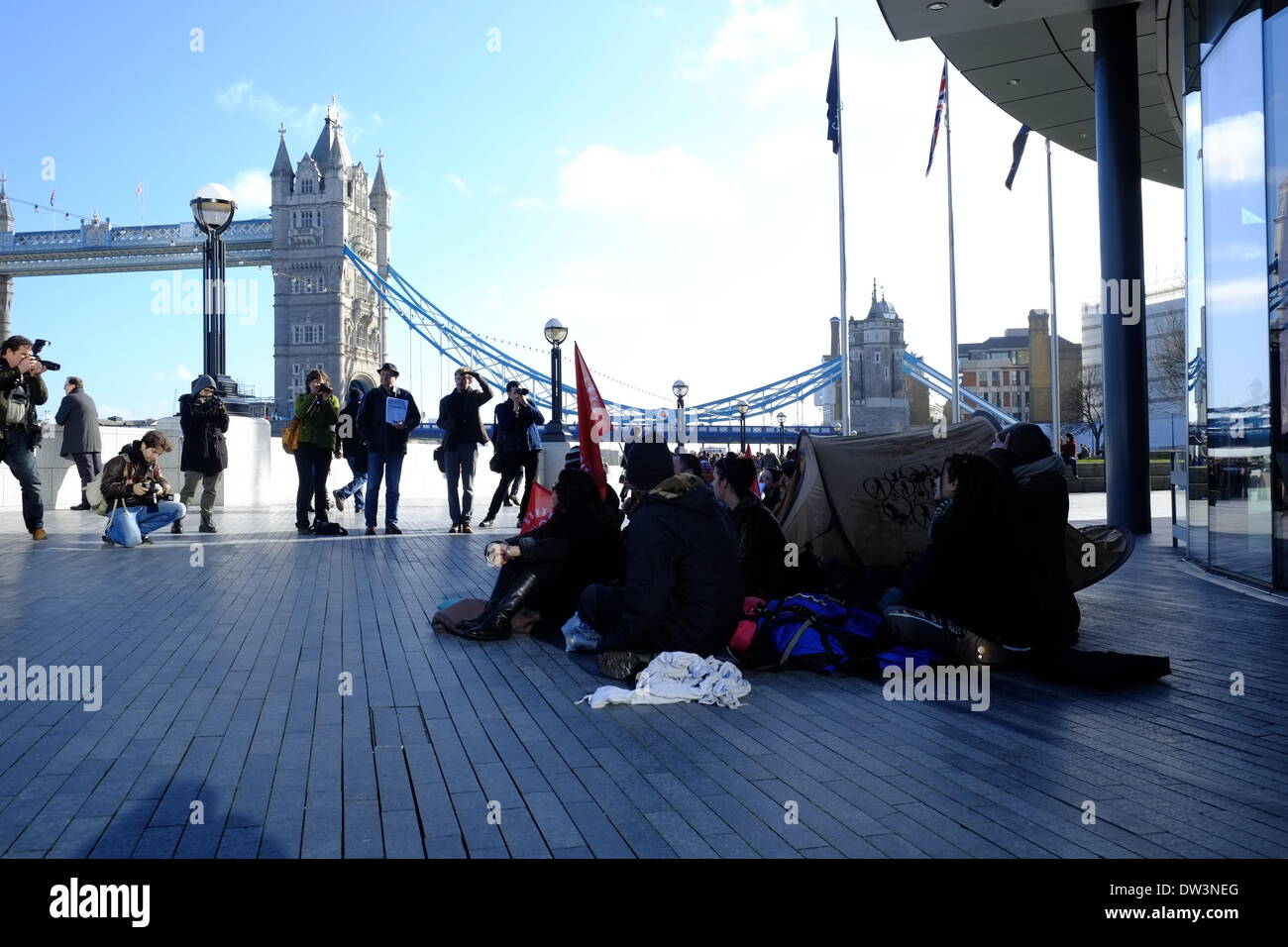 London, UK. 26th Feb, 2014. Protest at City Hall against plans to make ...