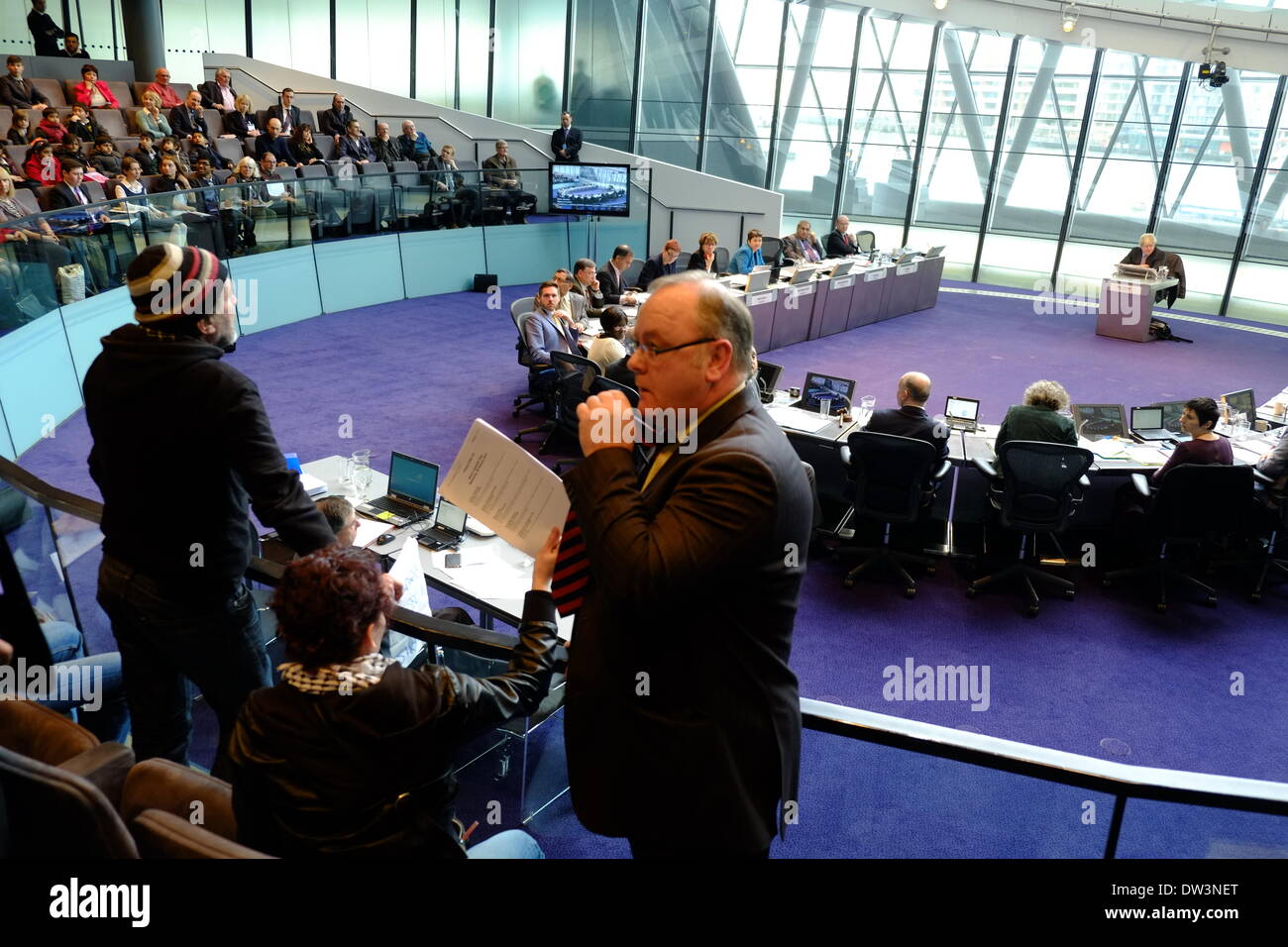 London, UK. 26th Feb, 2014. Protest at City Hall against plans to make ...