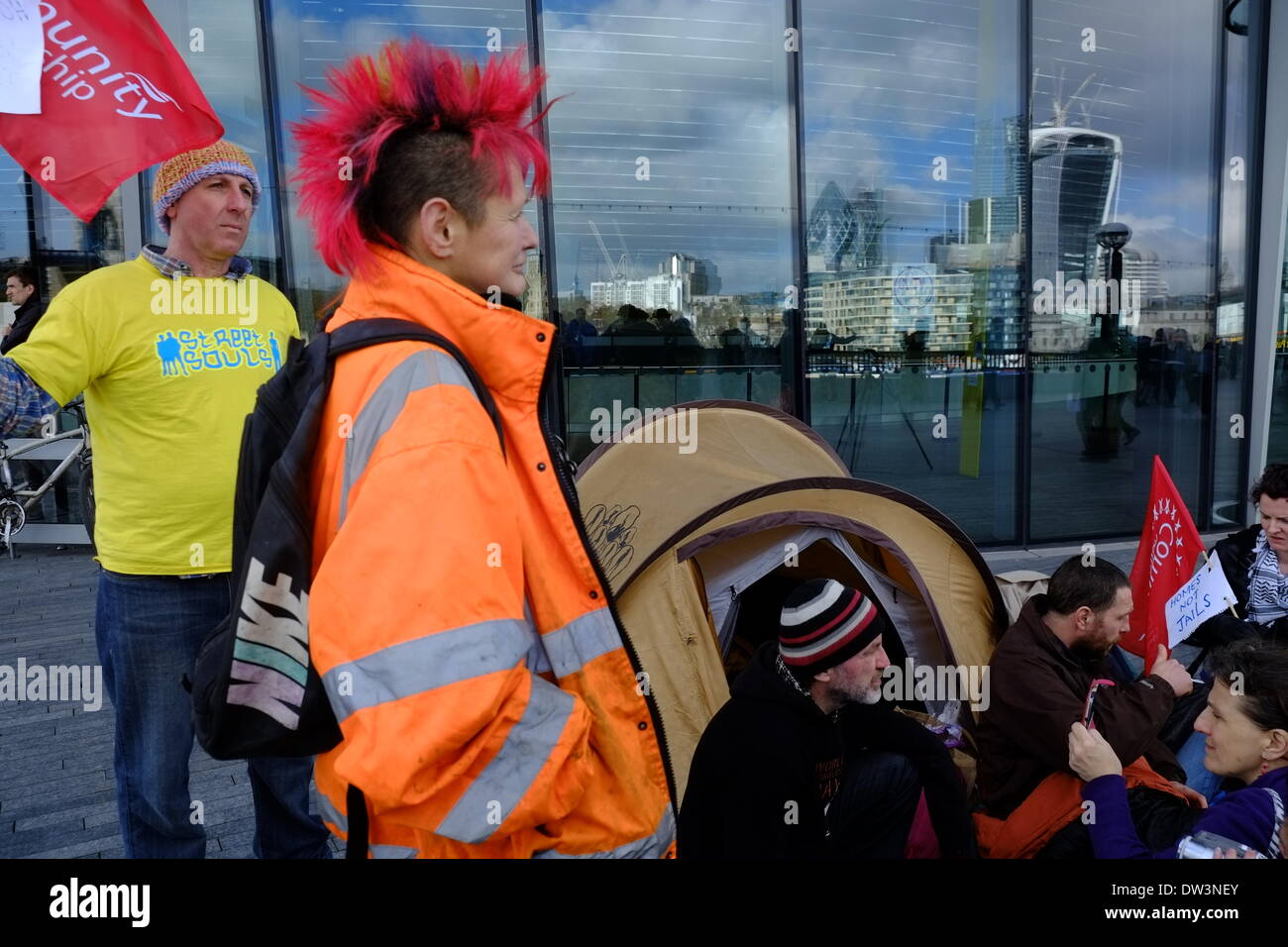 London, UK. 26th Feb, 2014. Protest at City Hall against plans to make ...