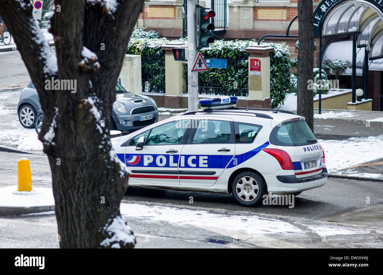 French police car, snow Strasbourg Alsace France Europe Stock Photo - Alamy