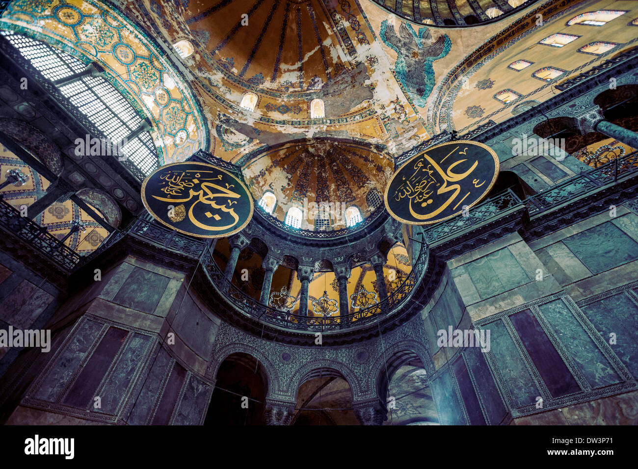 Domed and vaulted ceiling of Hagia Sophia in Istanbul Turkey Stock ...