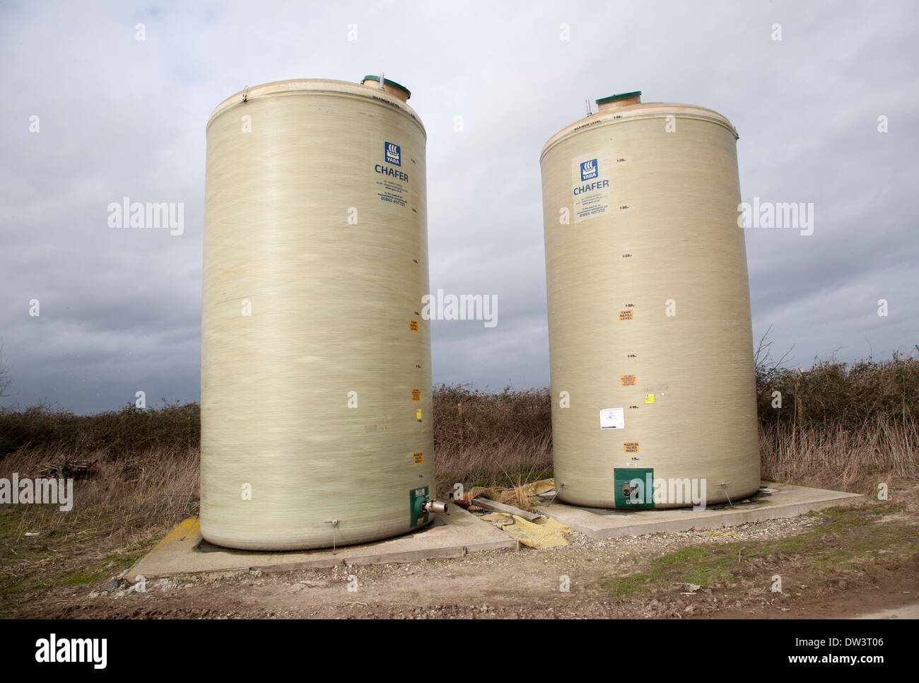 Farm storage tank silos for liquid fertiliser, Suffolk, England Stock ...