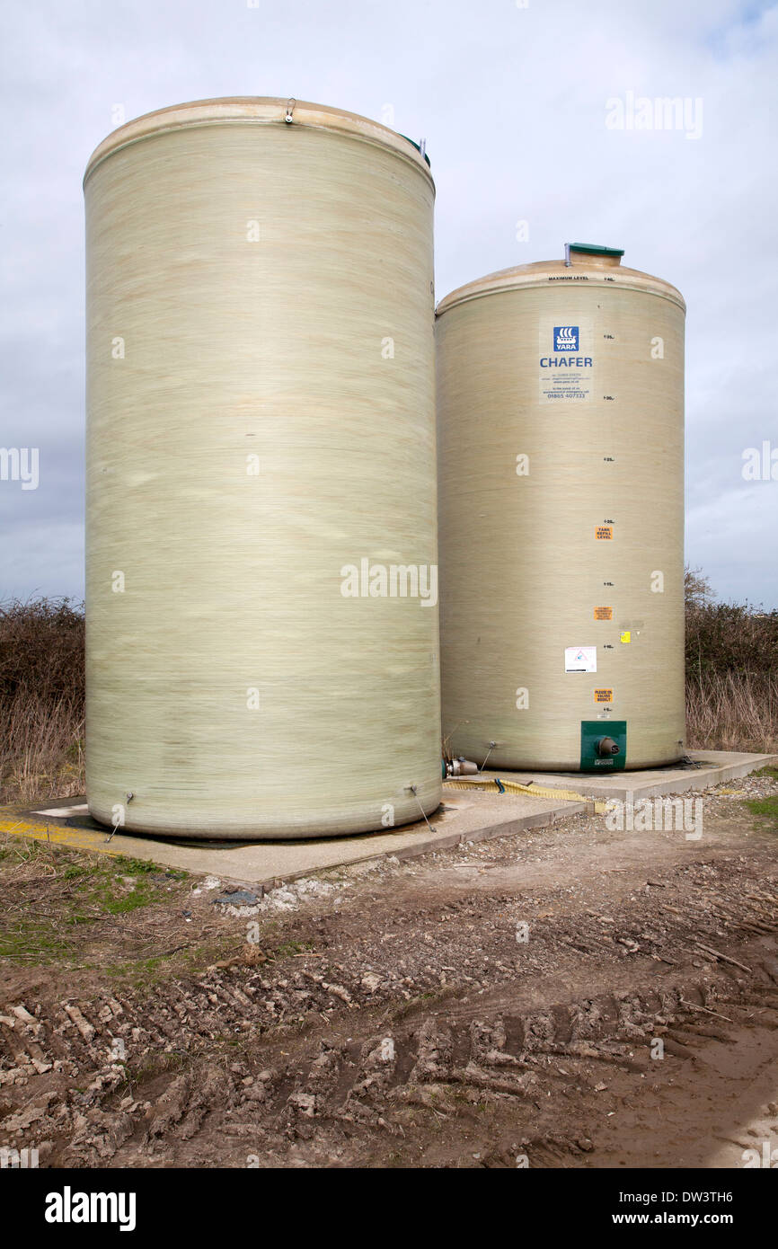 Farm storage tank silos for liquid fertiliser, Suffolk, England Stock ...