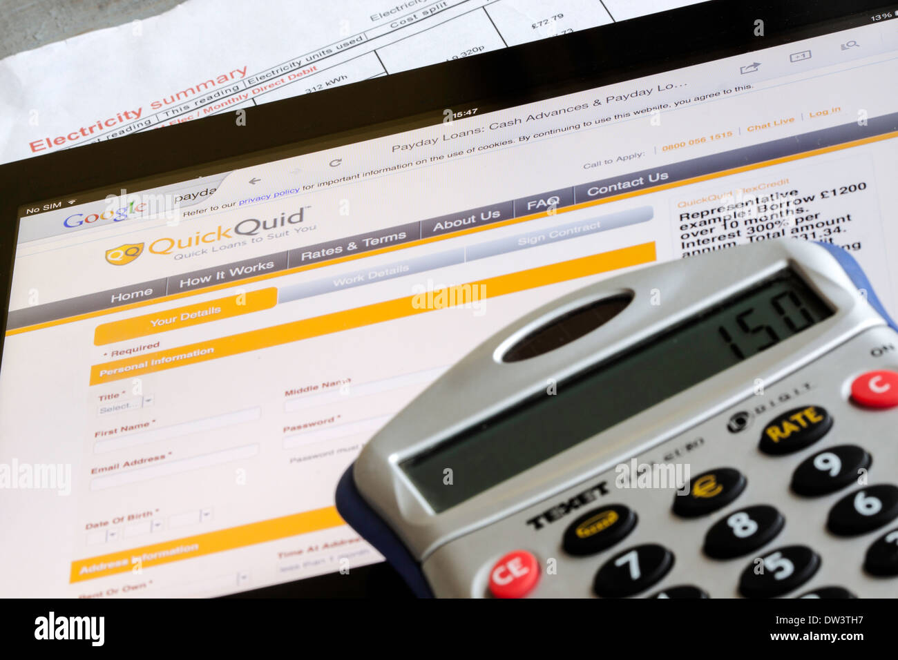 Quick Quid website with calculator and utility bill, England, UK Stock ...