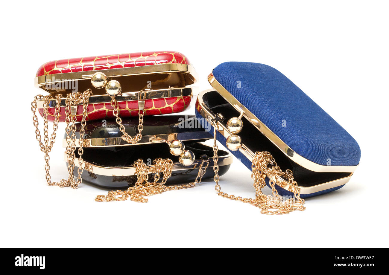 Fashionable female open handbags on white background Stock Photo - Alamy