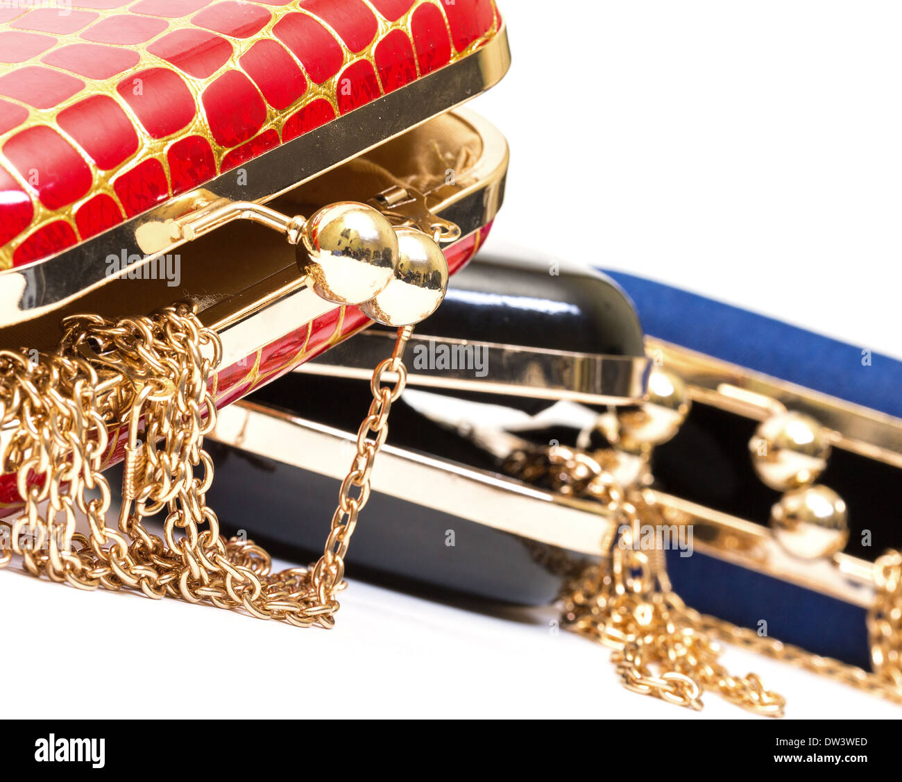 Fashionable female open handbags on white background Stock Photo - Alamy