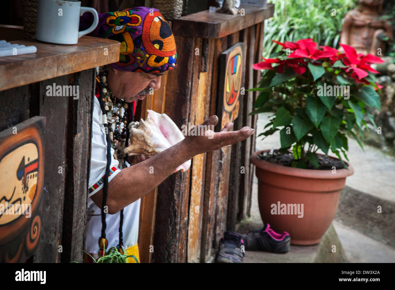 Guatemalan Maya priest performs an end of the Maya calendar ceremony ...