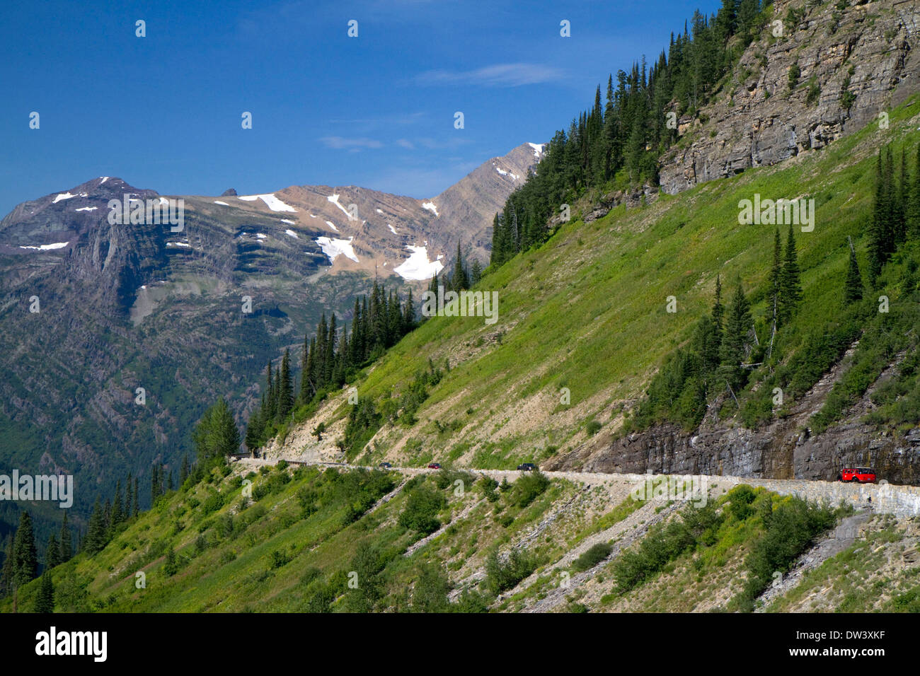 Red bus glacier national park hi-res stock photography and images - Alamy