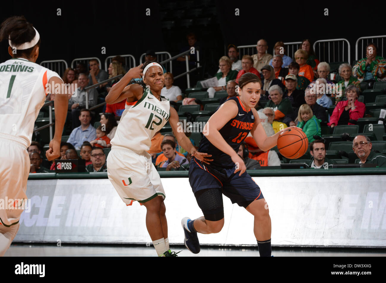 Coral Gables, FL, USA. 20th Feb, 2014. Brianna Butler #13 of Syracuse ...