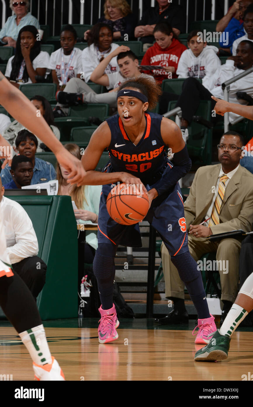Coral Gables, FL, USA. 20th Feb, 2014. Brittney Sykes #20 of Syracuse ...