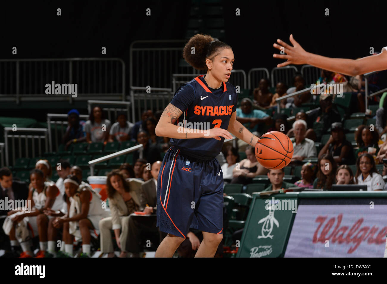 Coral Gables, FL, USA. 20th Feb, 2014. Rachel Coffey #3 of Syracuse in ...