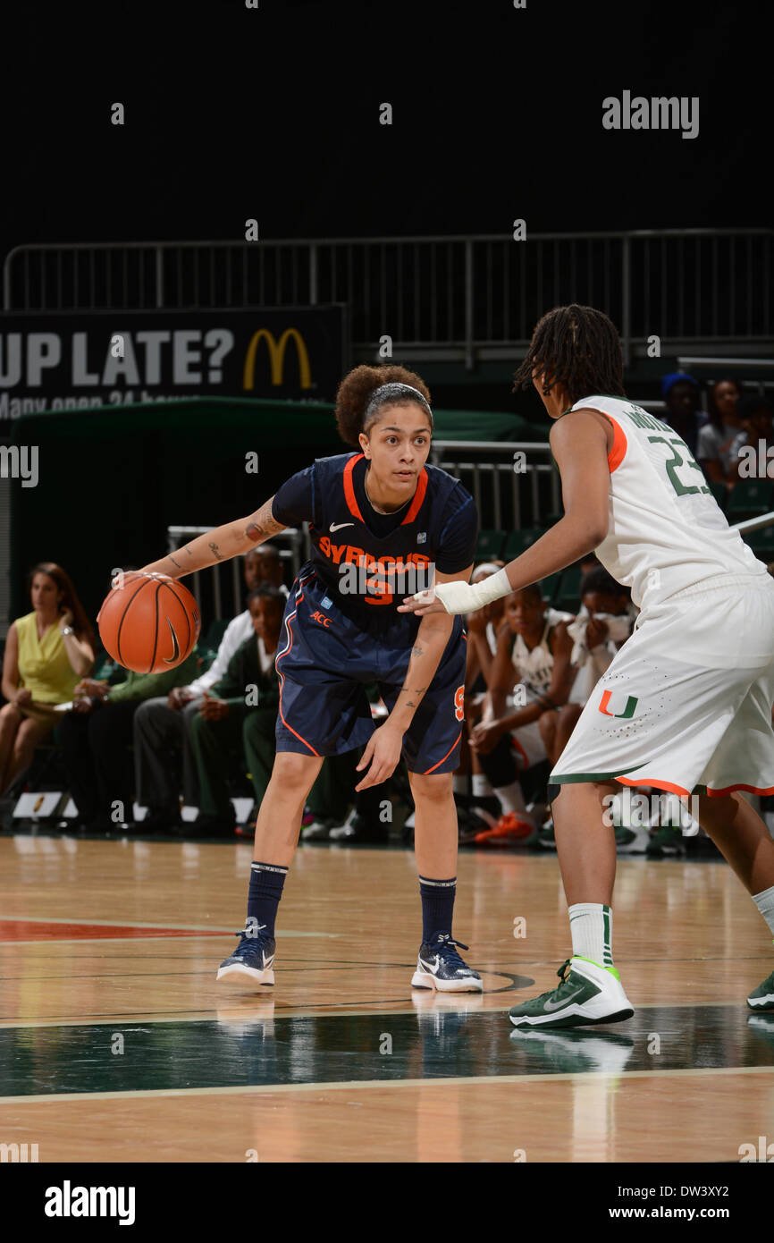 Coral Gables, FL, USA. 20th Feb, 2014. Rachel Coffey #3 of Syracuse in ...