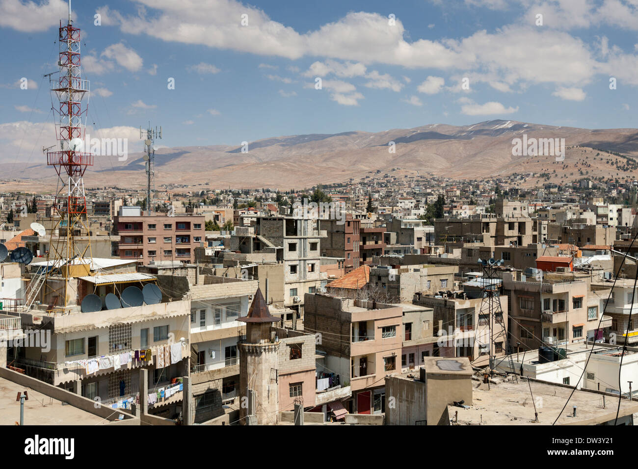 Roman ruins of Baalbek or Baalbeck, Lebanon, in the middle of the ...