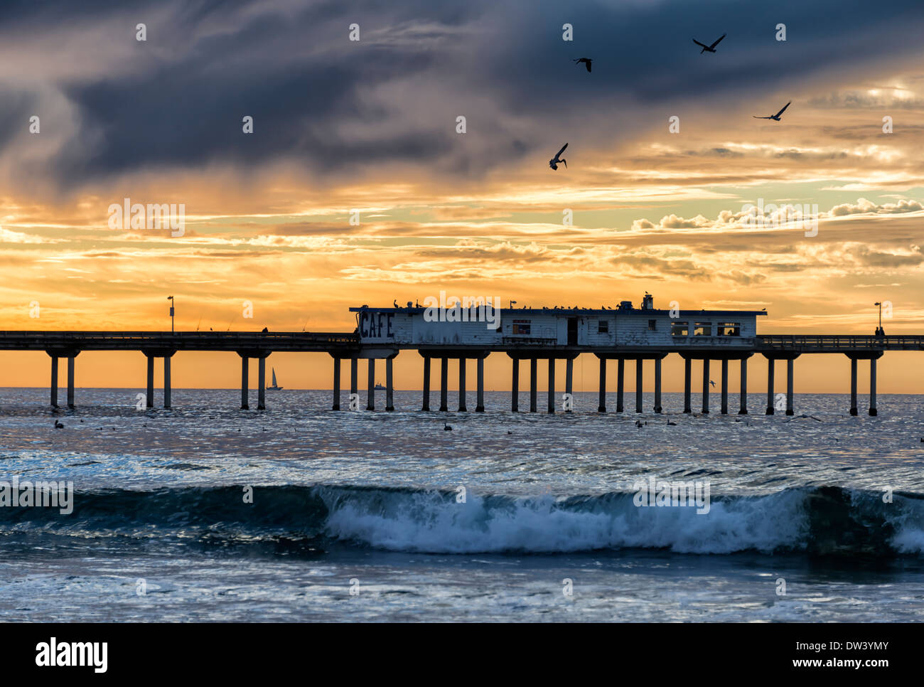 Ocean Beach Pier viewed during vibrant sunset. San Diego, California ...