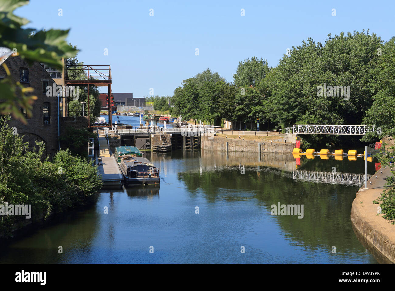 Swan Wharf in front of the Old Ford Locks at Bow, Hackney, in east ...