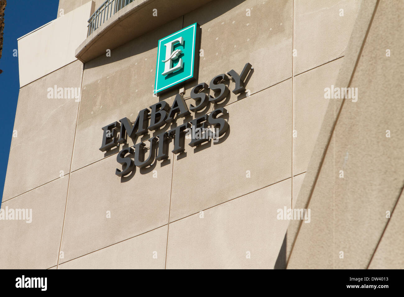 The Embassy Suites Hotel sign in the city of Brea California Stock ...