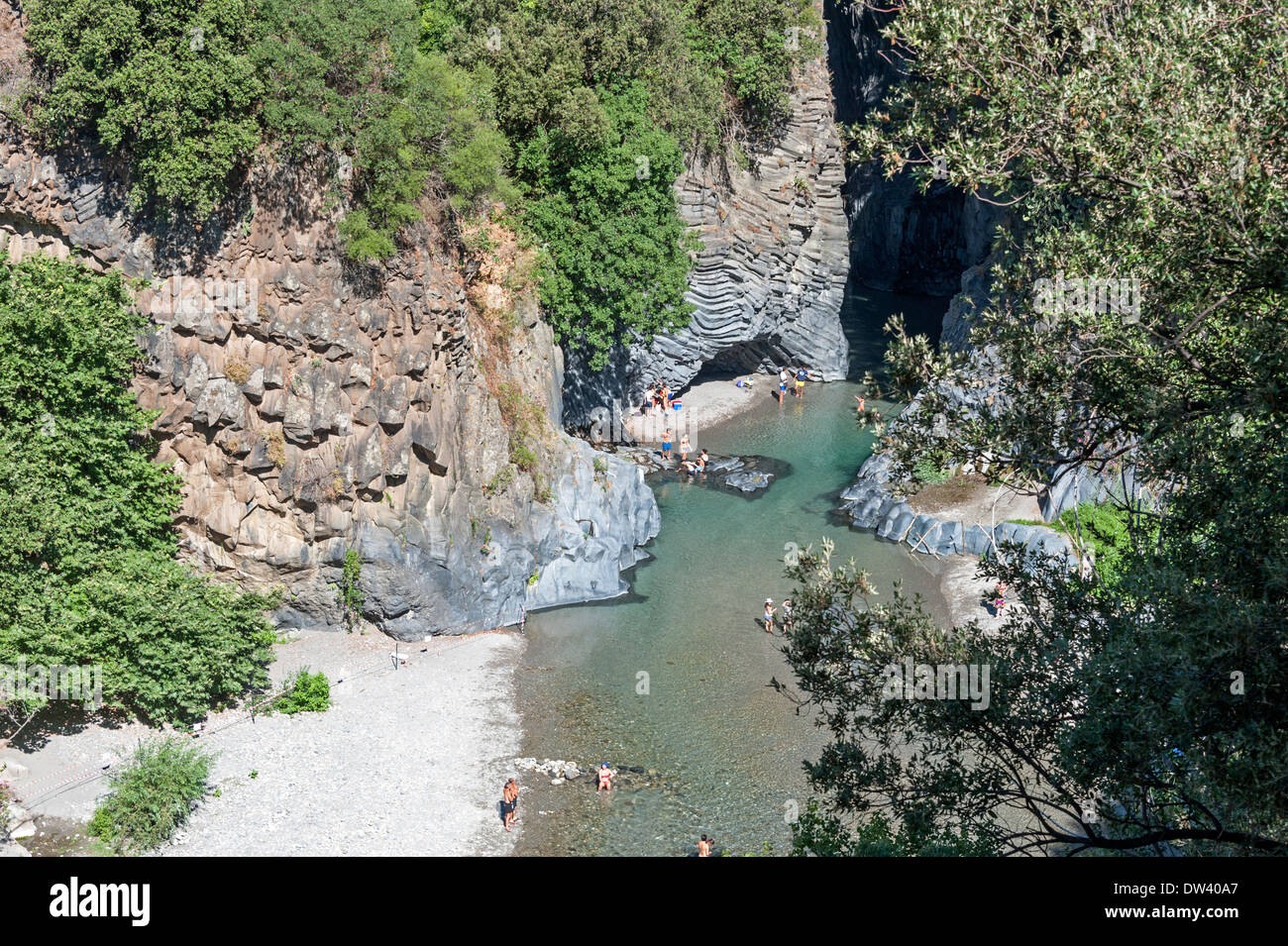 View of The Alcantara River Gorge from above, near Mount Etna located ...