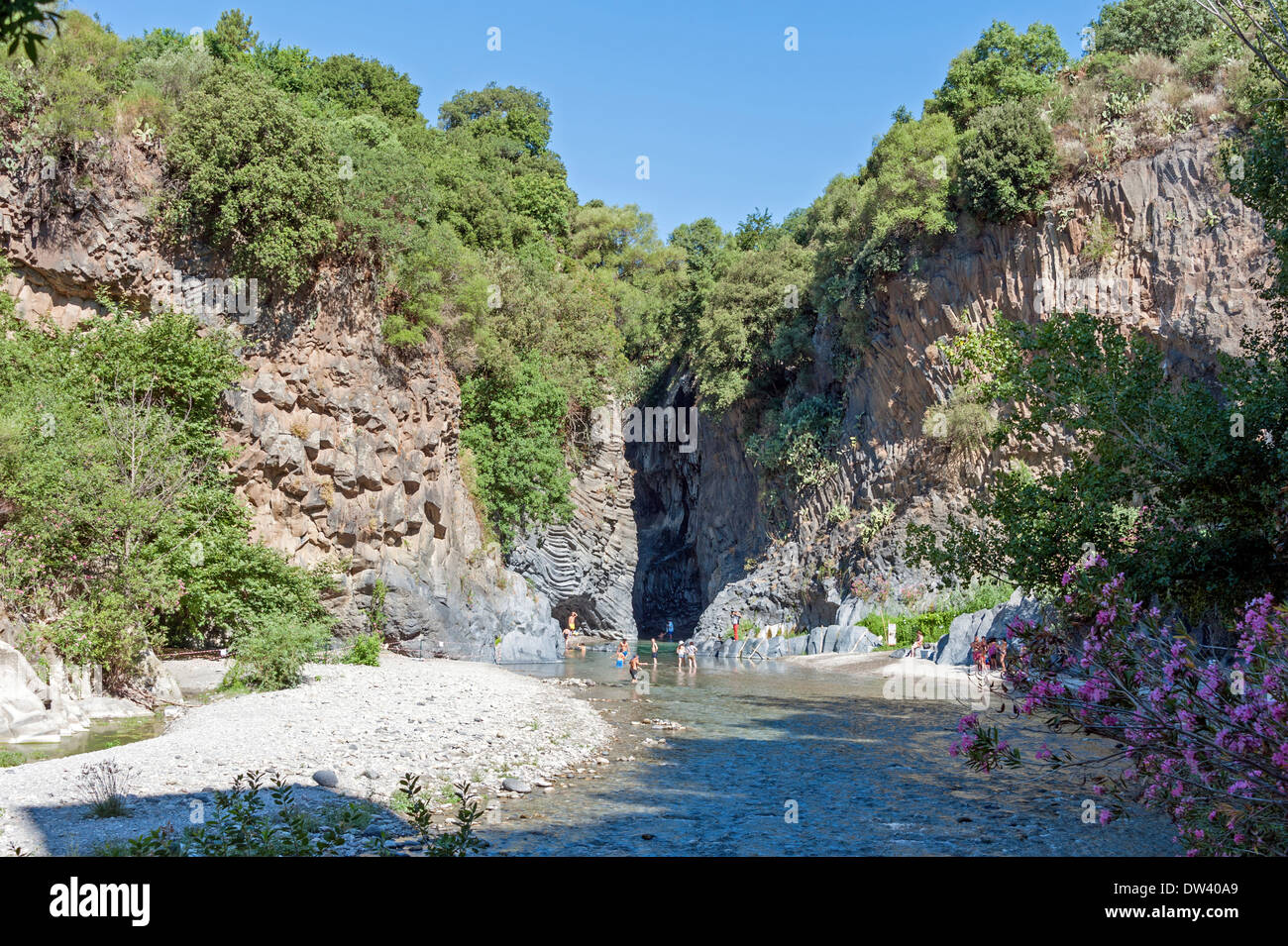 The Alcantara River Gorge, near Mount Etna located in the Alcantara ...