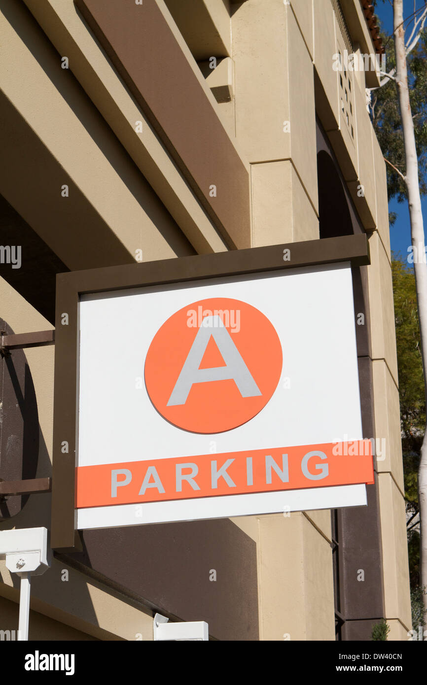 A parking lot level sign at a shopping mall in Southern California ...