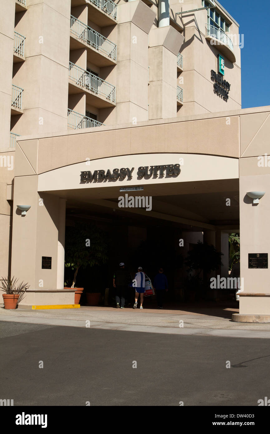 The Embassy Suites Hotel sign in the city of Brea California Stock ...