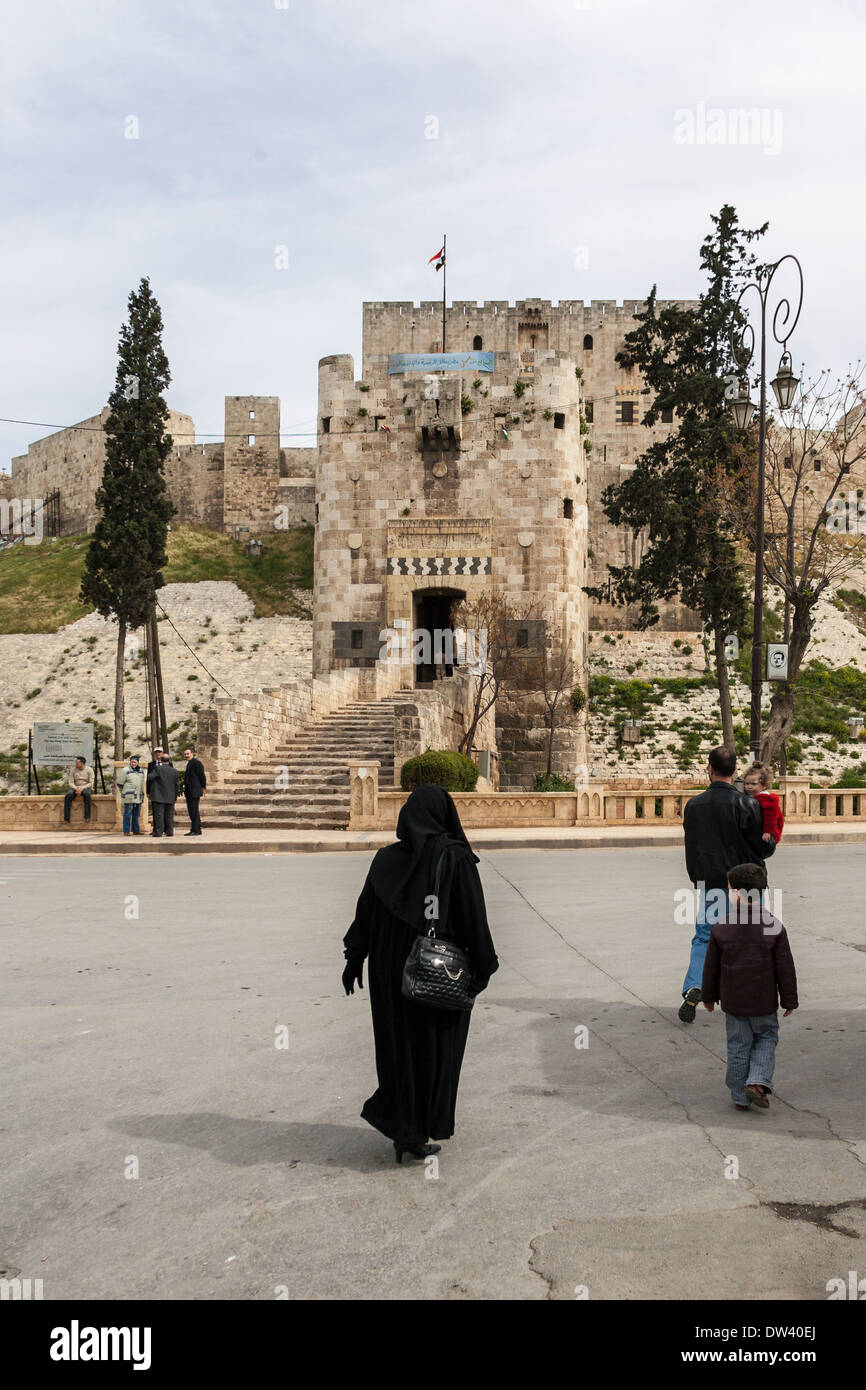 Citadel of aleppo is a large medieval fortified palace hi-res stock ...