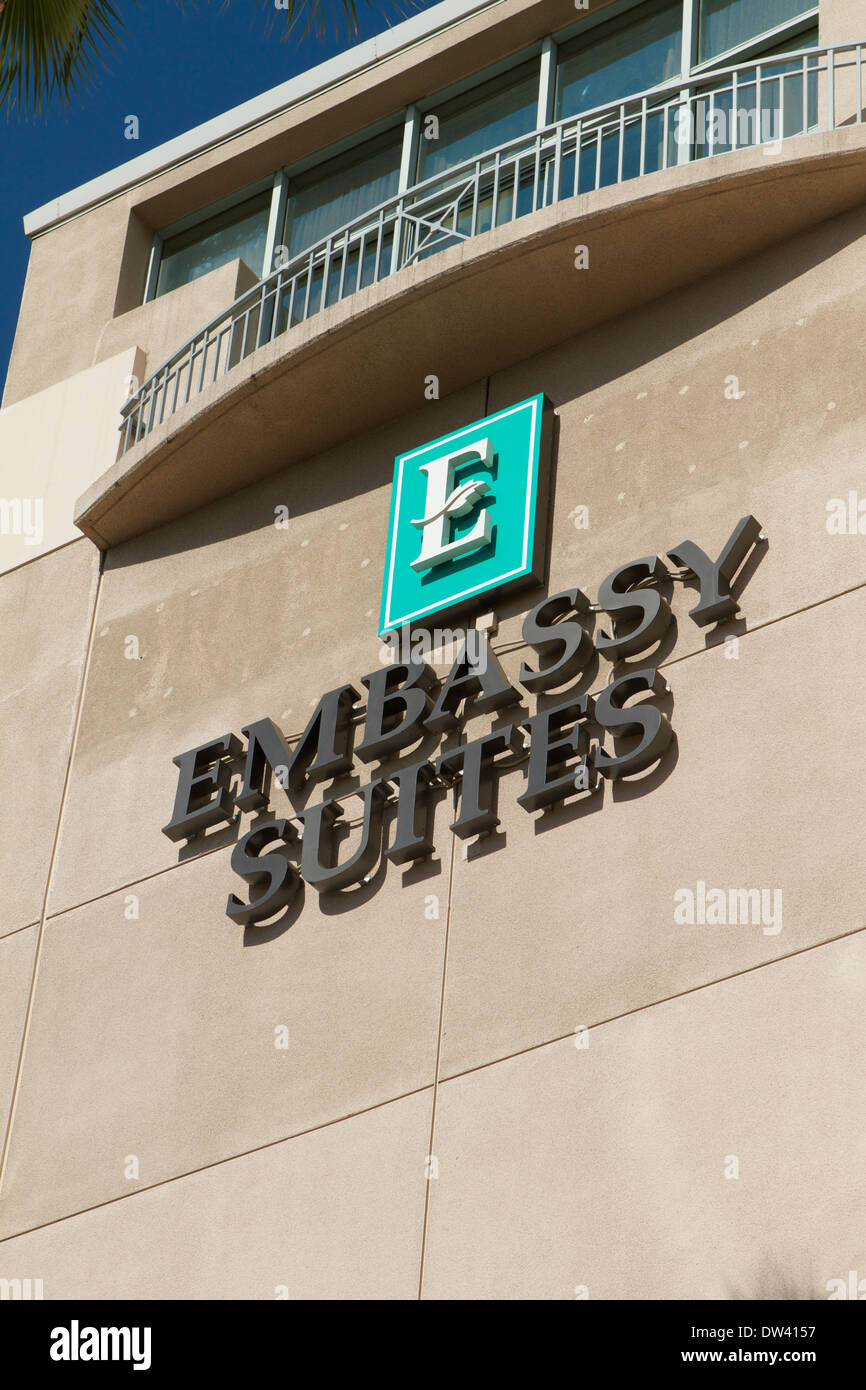 The Embassy Suites Hotel sign in the city of Brea California Stock ...
