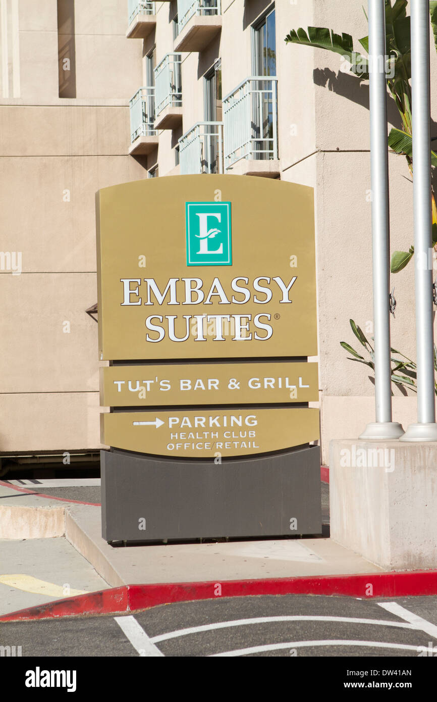 The Embassy Suites Hotel sign in the city of Brea California Stock ...