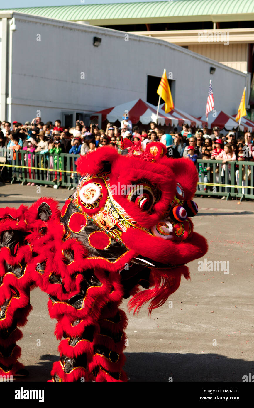 Traditional Vietnamese Lion dance performed at a Tet festival (lunar ...