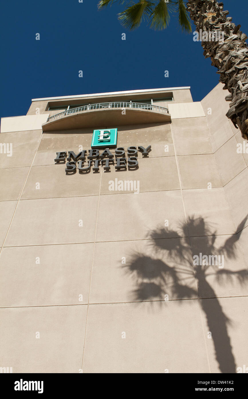 The Embassy Suites Hotel sign in the city of Brea California Stock ...