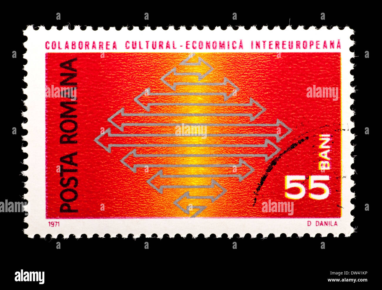 Postage stamp from Romania depicting a arrow pattern Stock Photo - Alamy