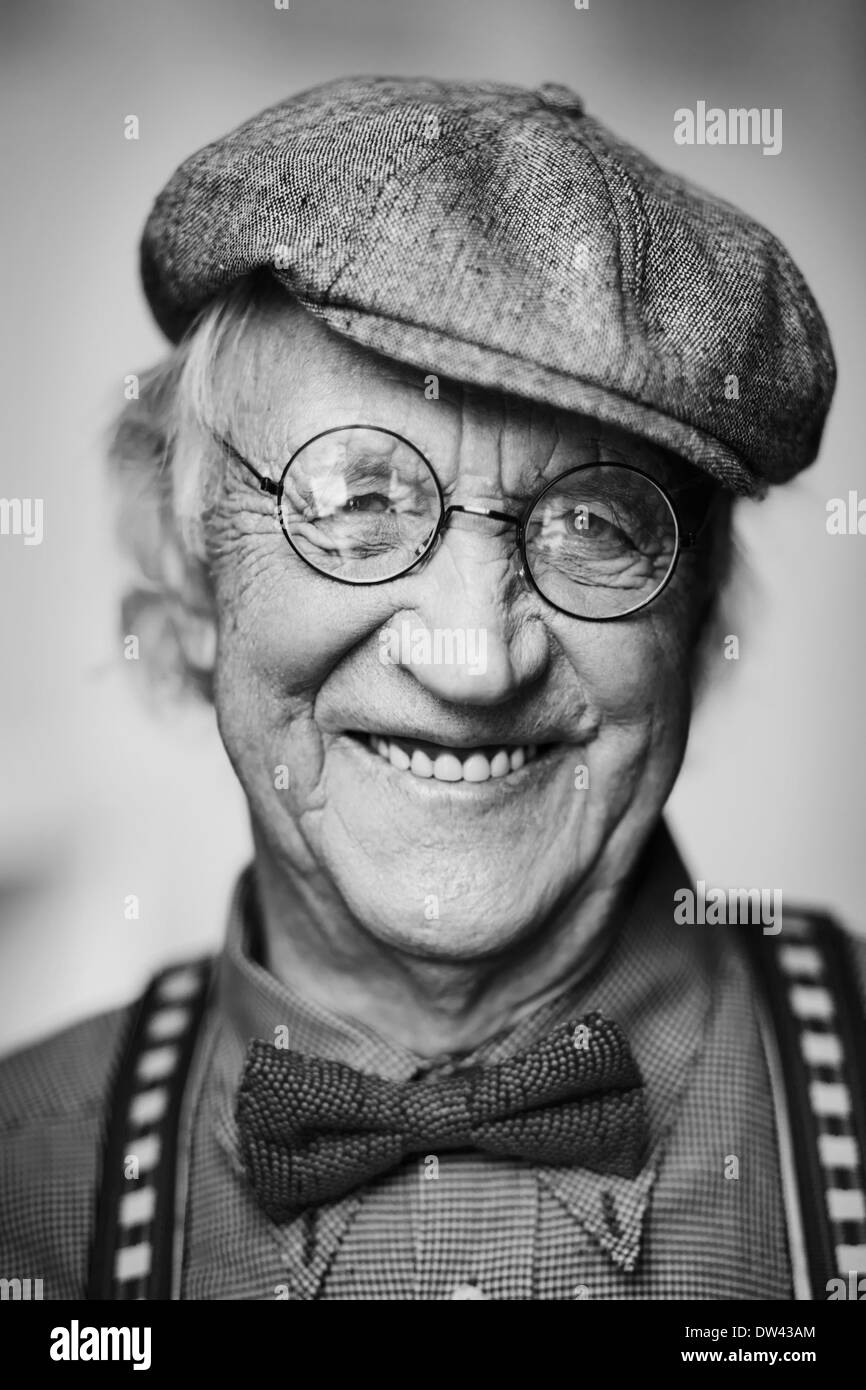 Portrait cheerful elderly man Black and White Stock Photos & Images - Alamy