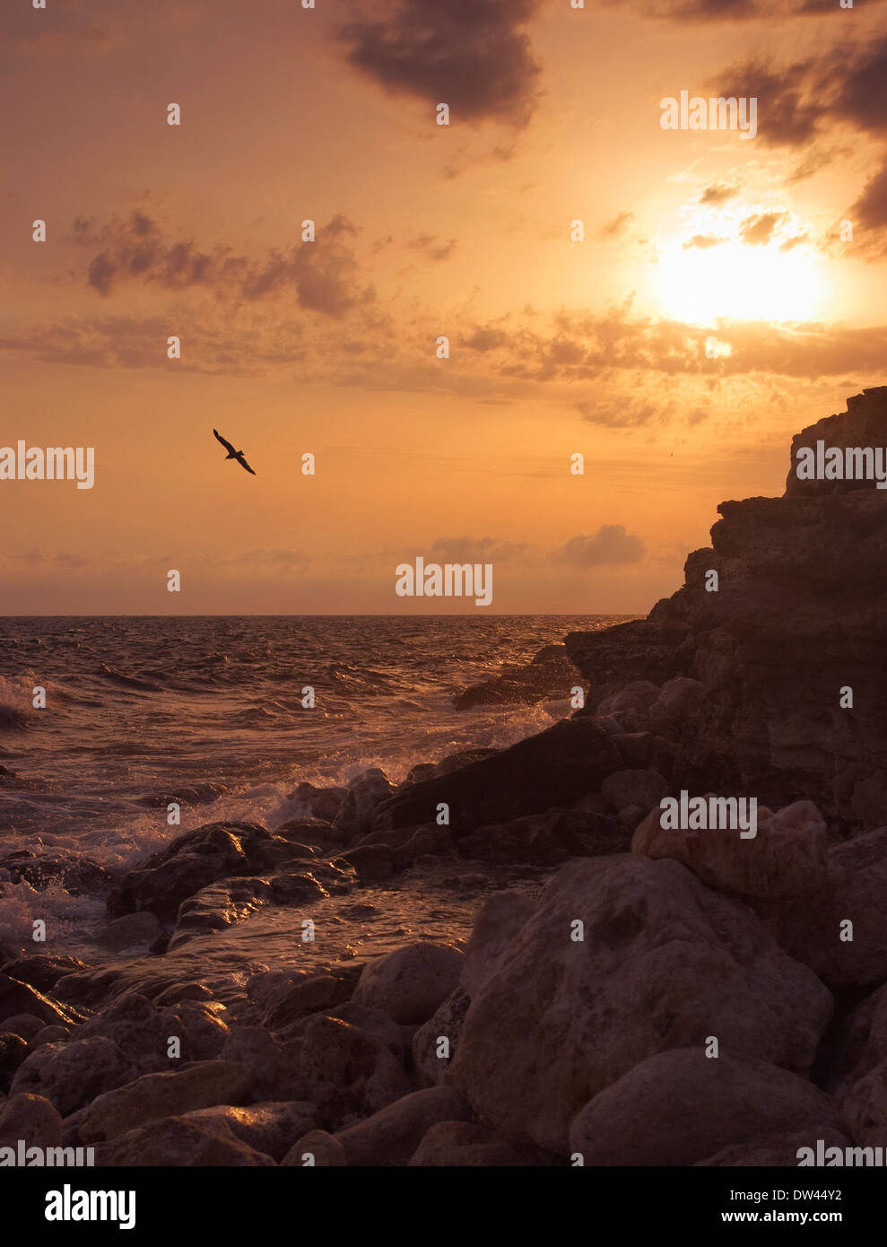 Sunset at the mountain beach Stock Photo - Alamy