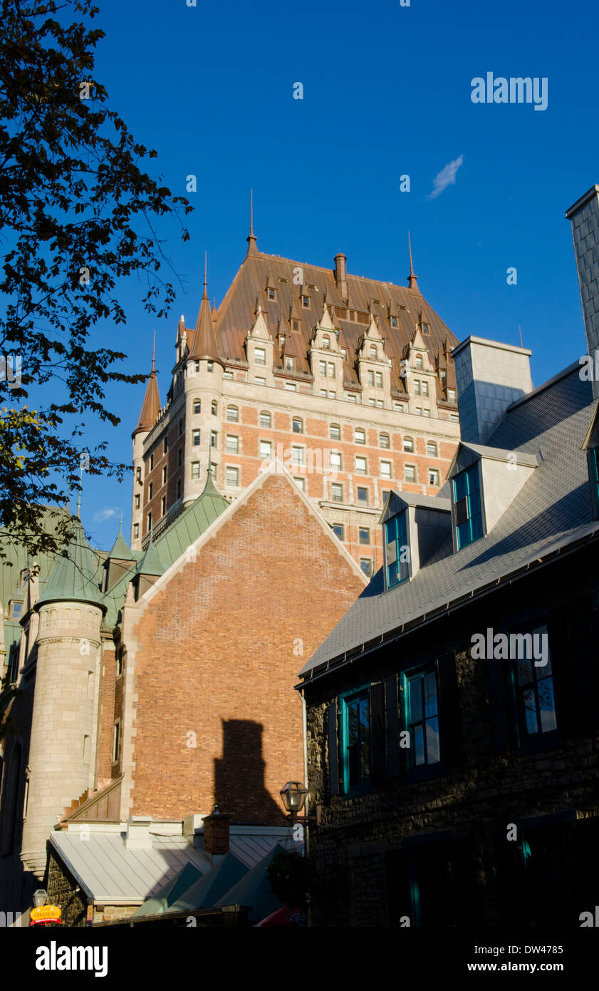 Quebec City Quebec Canada street scene and the famous Chateau Frontenac ...