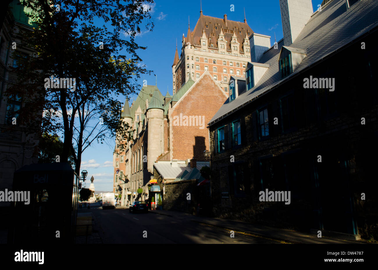 Quebec City Quebec Canada street scene and the famous Chateau Frontenac ...