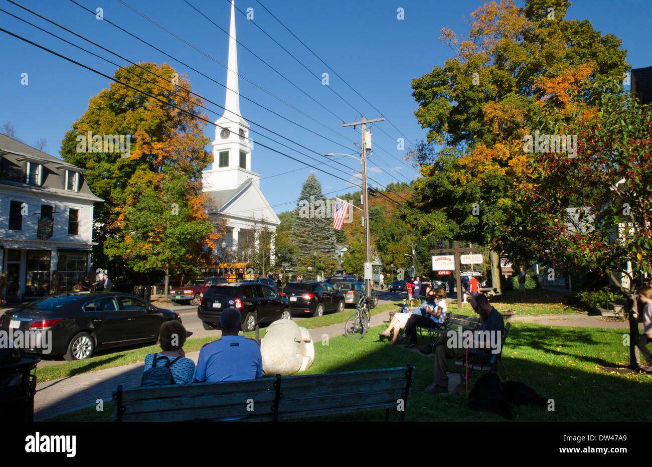 Fall colors of Stowe Vermont in New England with Stowe Community Church ...