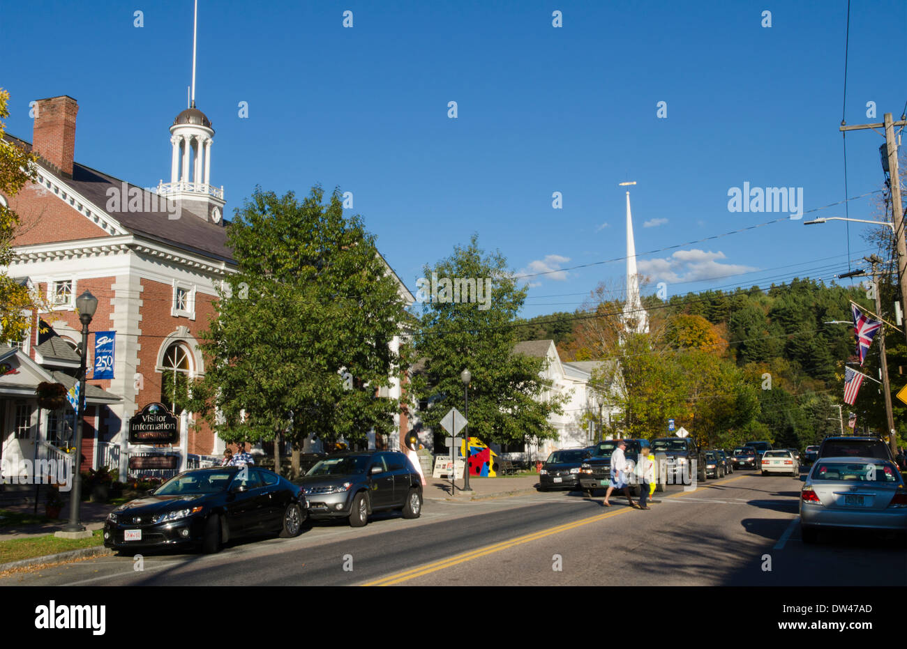 Fall colors of Stowe Vermont in New England with Stowe Community Church ...