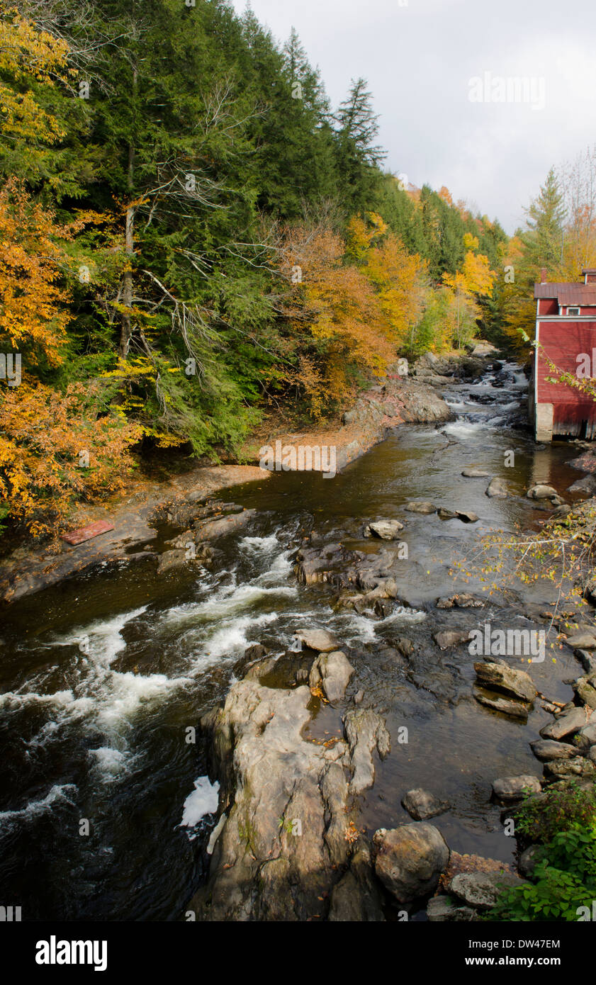 Johnson Vermont rapids on river by Power House Bridge in fall foliage ...