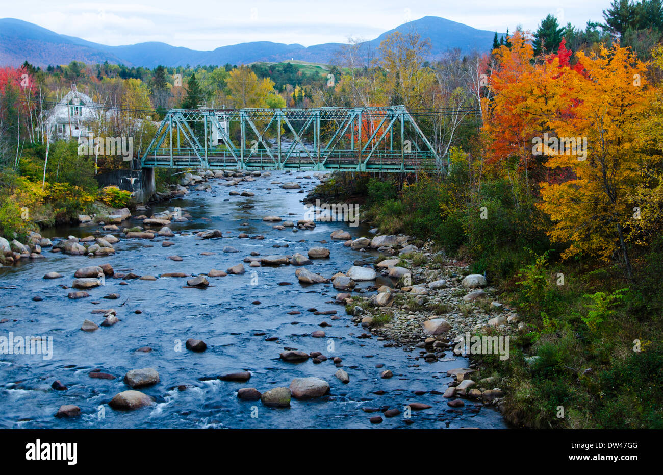 Bethlehem New Hampshire old train bridge built in 1920 over river in ...