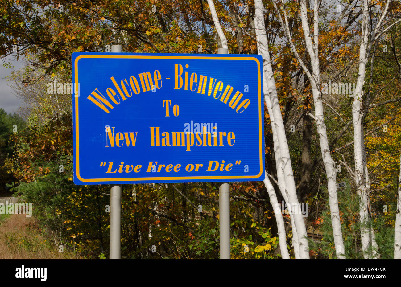 Welcome to New Hampshire sign in Northern New England in fall foliage ...