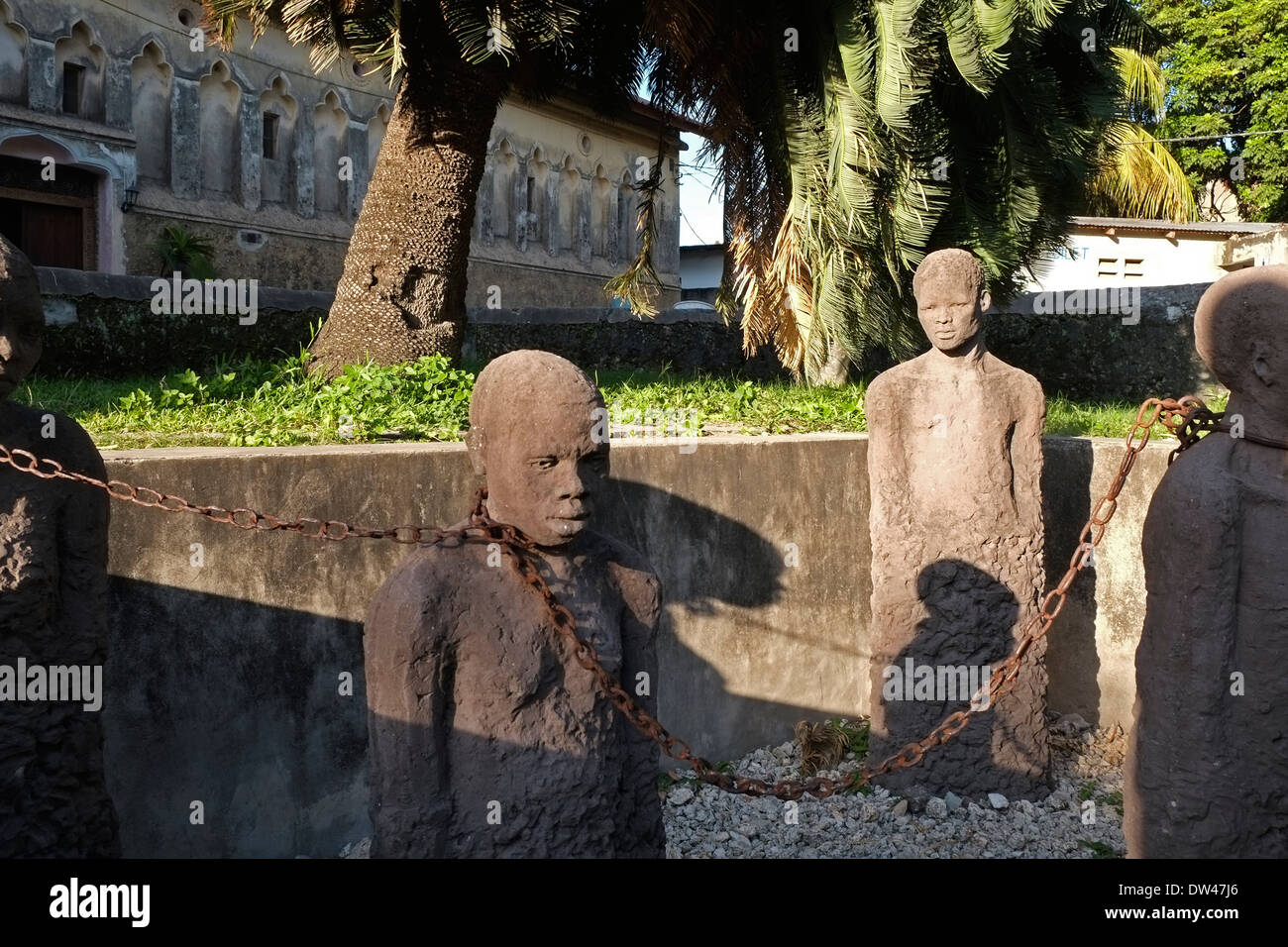 A sculpture depicting a slave with a chain over his neck at the former ...