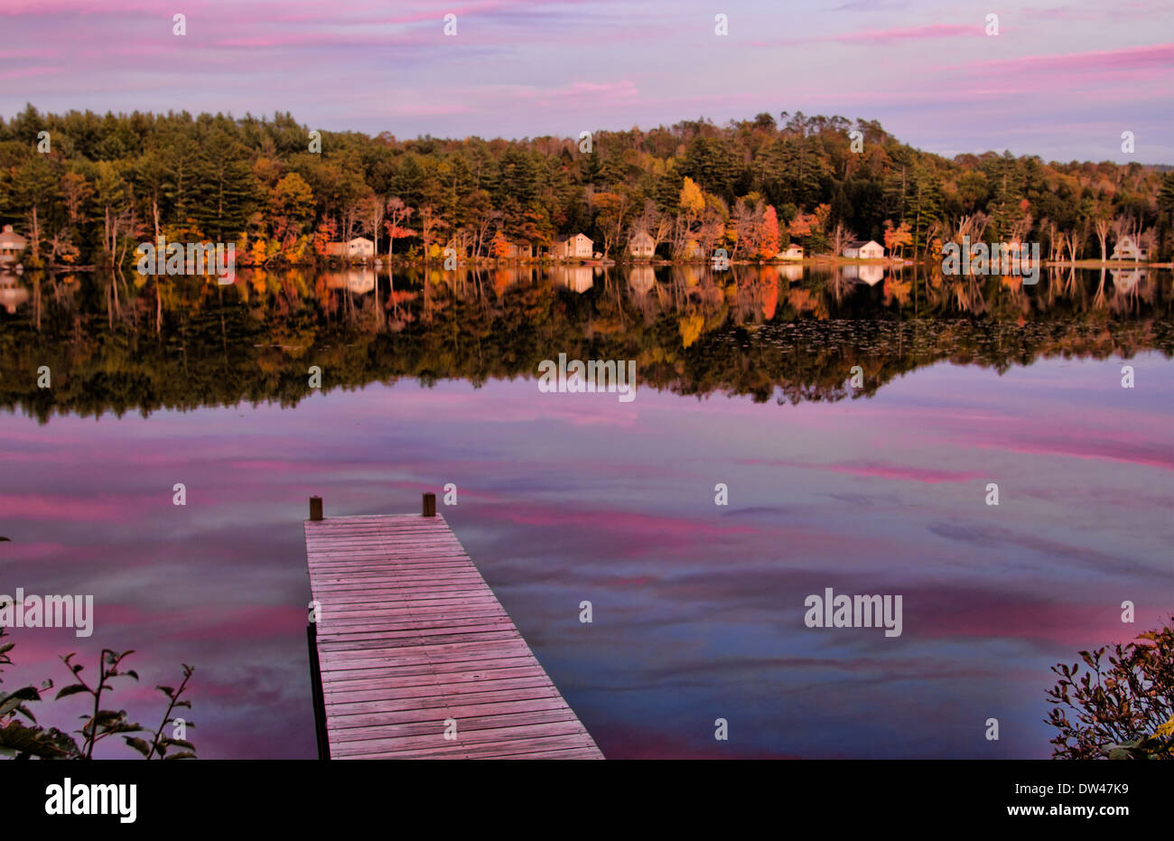 Norway Maine beautiful fall scene of pier on Lake Pennasseewassee with ...